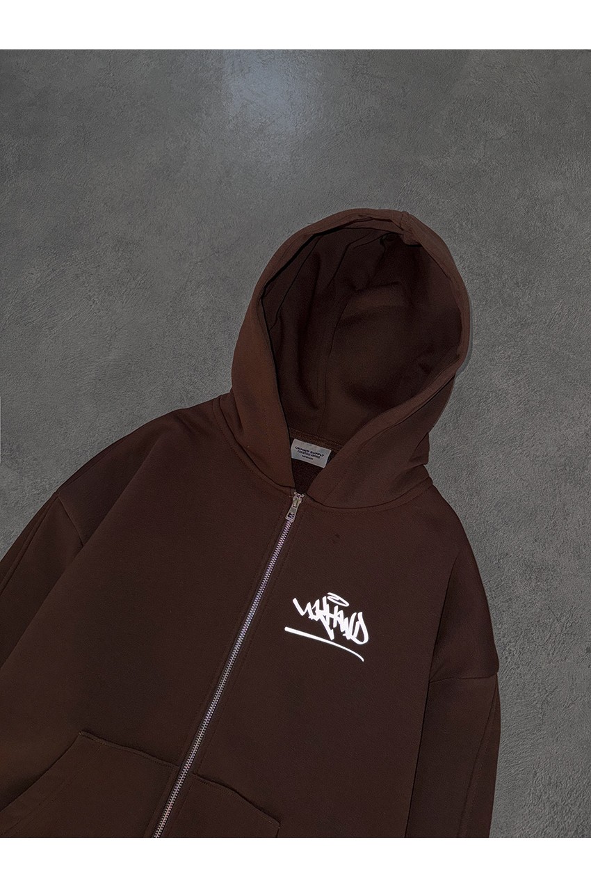 UKHWD Reflective Logo Kahve Zip Hoodie Erkek Ceket - Aksesuarix ...