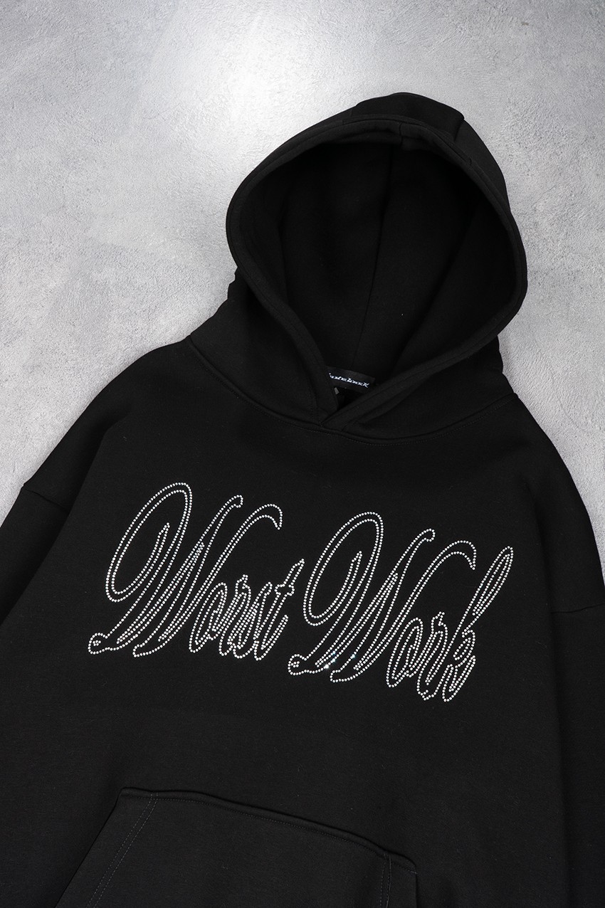 Rhinestones Gümüş Taşlı Worst Work Oversize Hoodie - Aksesuarix ...