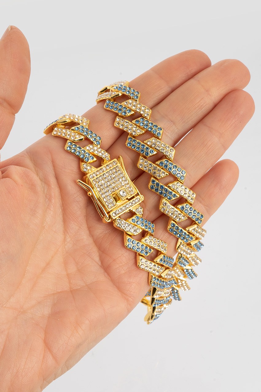 15mm Blue İced Out Prong Chain Erkek Kolye KA1303al - Aksesuarix ...